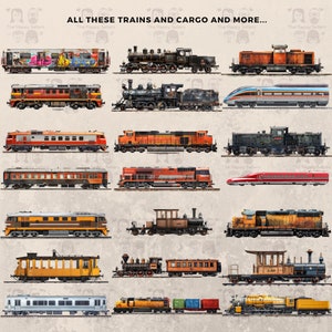 105 Trains and Cargo Clipart Bundle - Instant Download, Transport ...