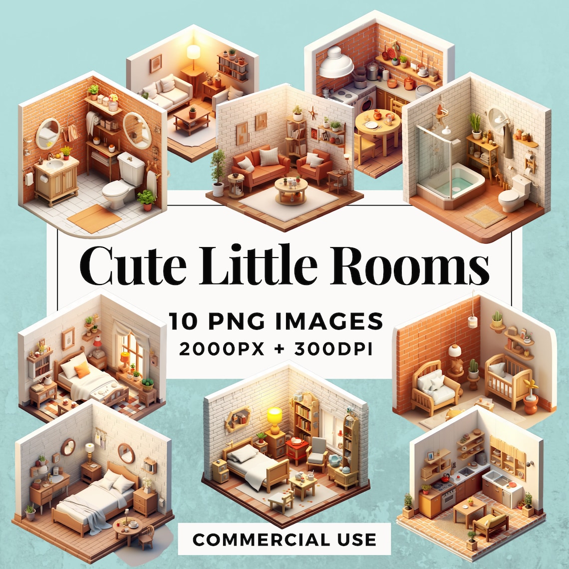 10 Cute Little Rooms Clipart Pack INSTANT DOWNLOAD 10 Adorable Room ...