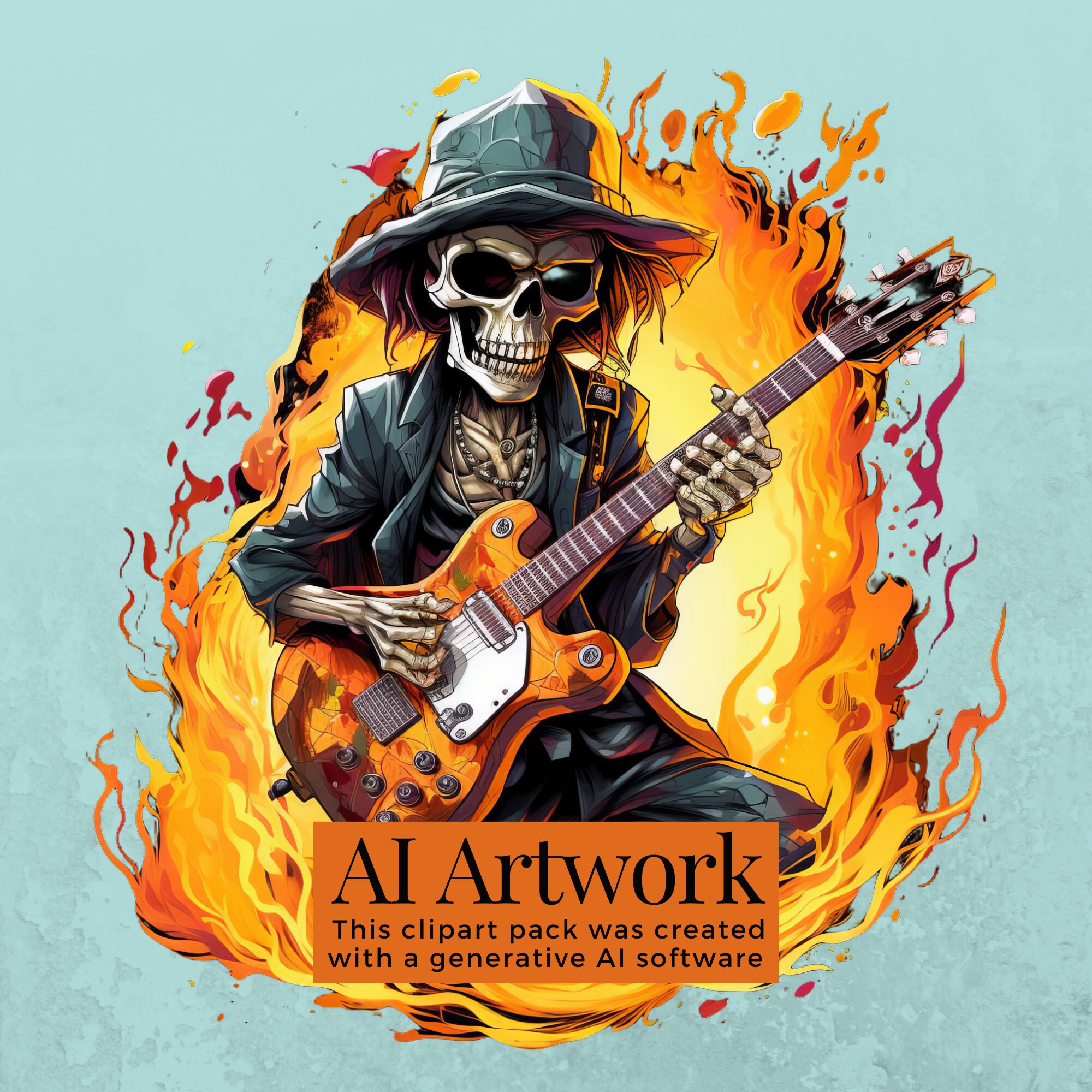 40 Rock and Roll Skeletons Clipart Pack INSTANT DOWNLOAD Musical ...