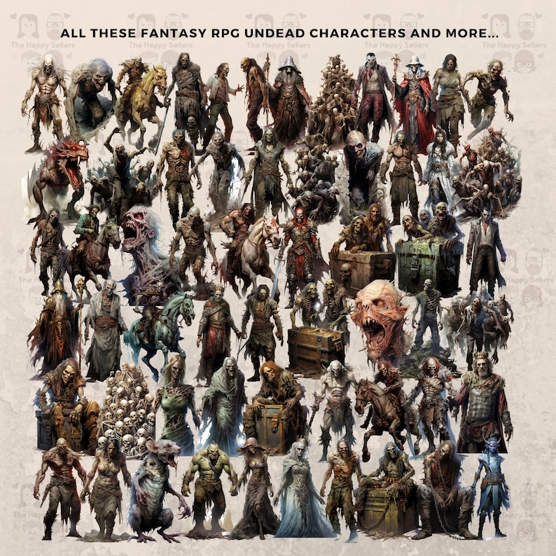 128 Fantasy RPG Undead Characters Clipart Bundle - Instant Download ...