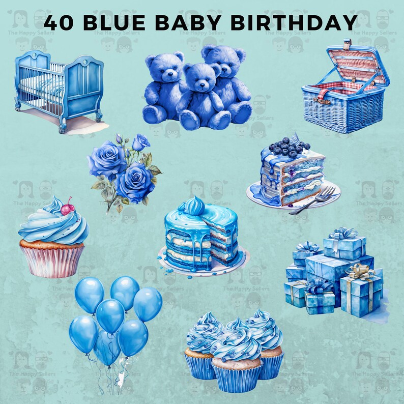 40 Blue Baby Birthday Clipart Pack INSTANT DOWNLOAD 40 Blue Baby ...