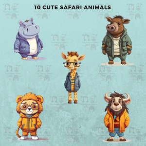 10 Cute Safari Animals Clipart Pack INSTANT DOWNLOAD 10 Safari Animal ...