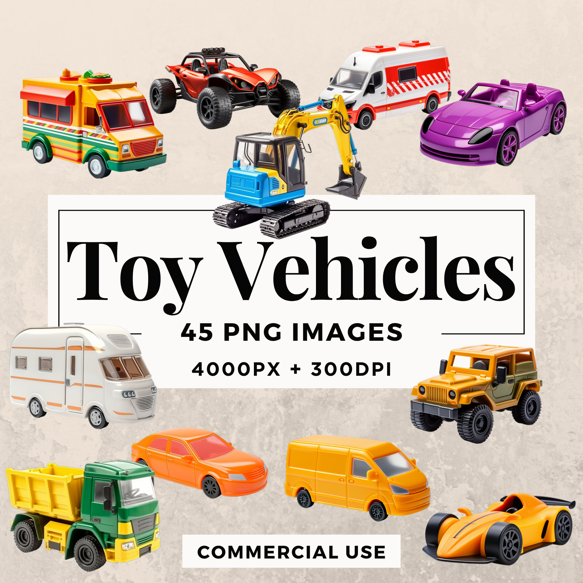 45 Toy Vehicles Clipart Pack INSTANT DOWNLOAD 45 Car Illustrations, PNG ...