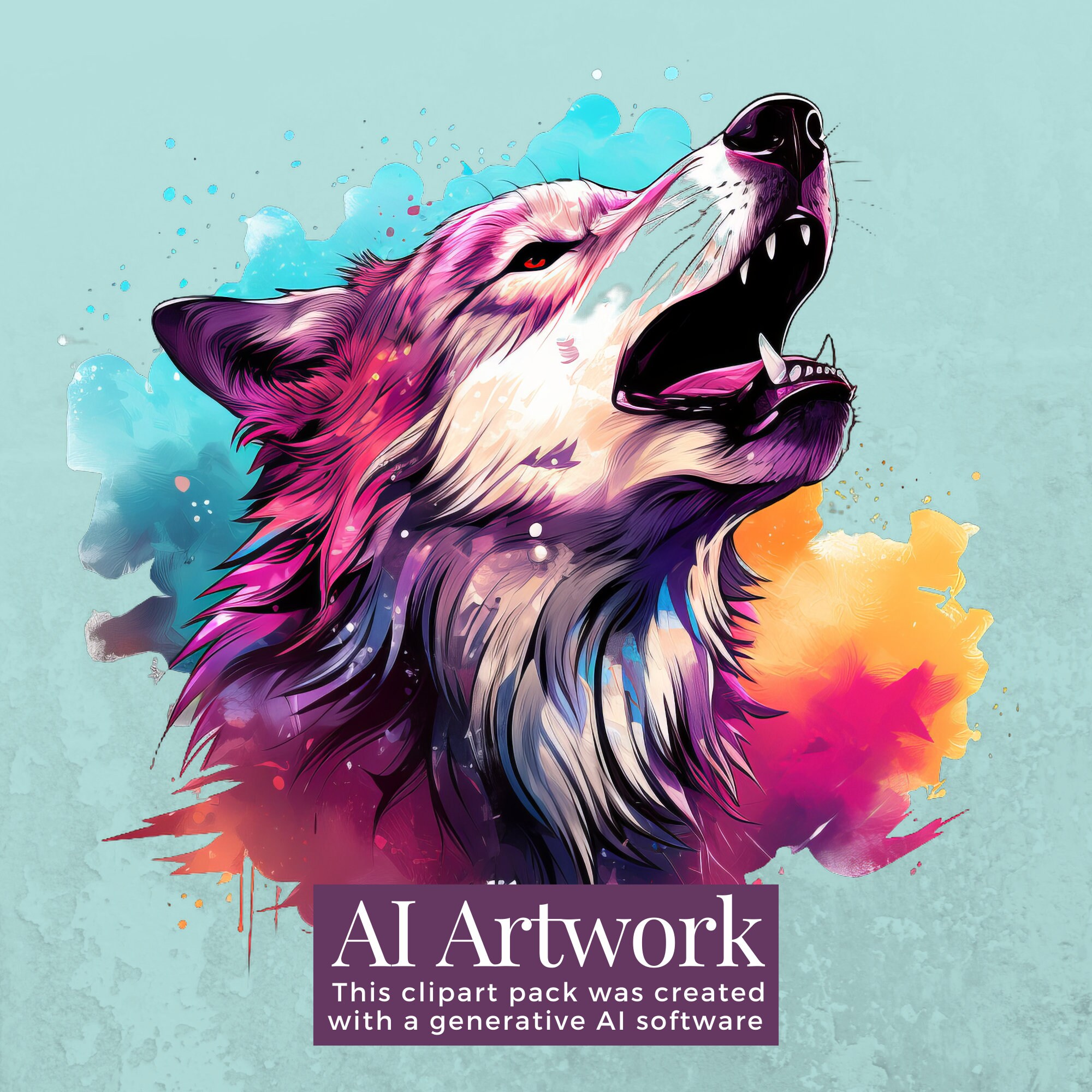 10 Neon Wolves Clipart Pack INSTANT DOWNLOAD 10 Vibrant Neon - Etsy