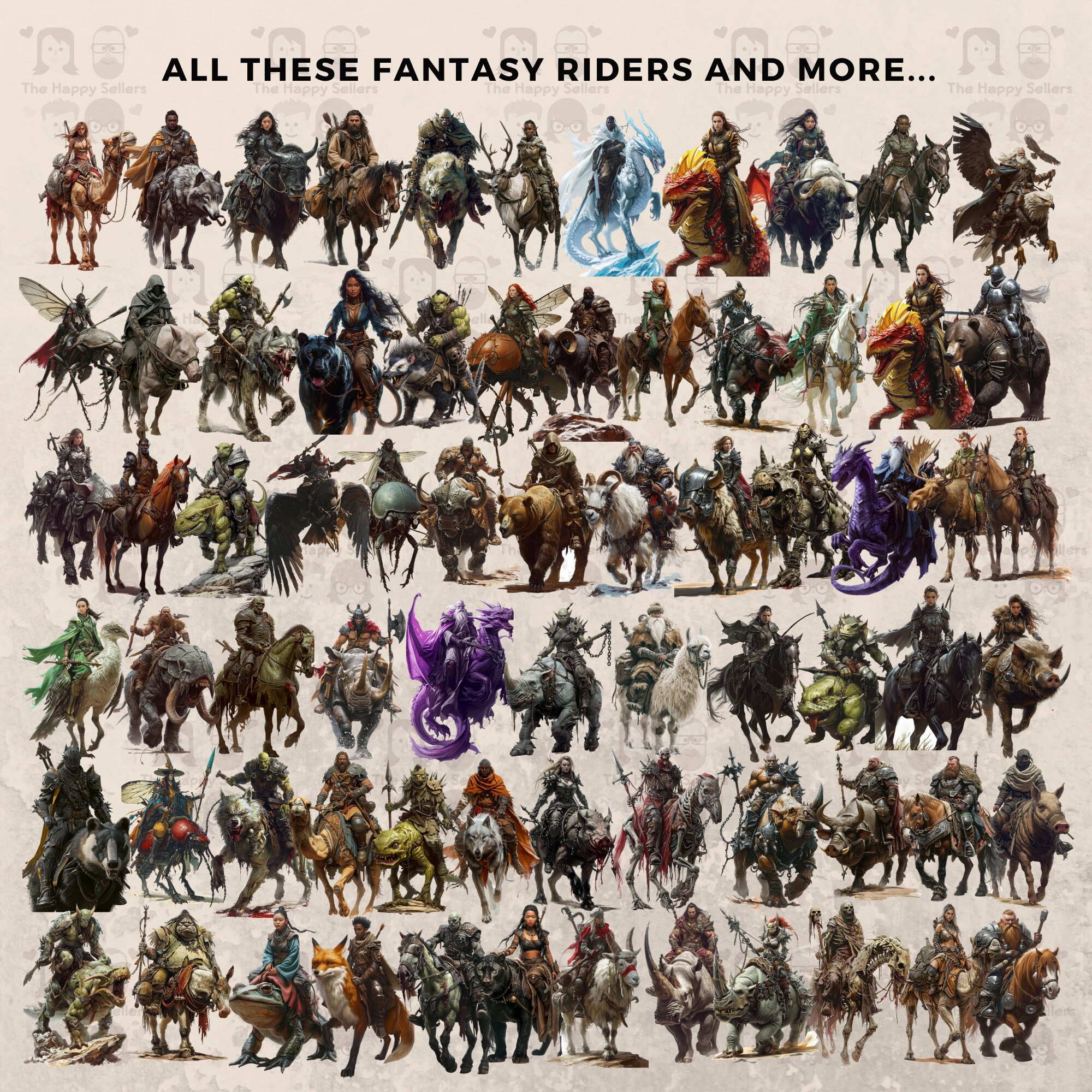 162 Fantasy Riders Clipart Bundle - Instant Download, PNG Images ...