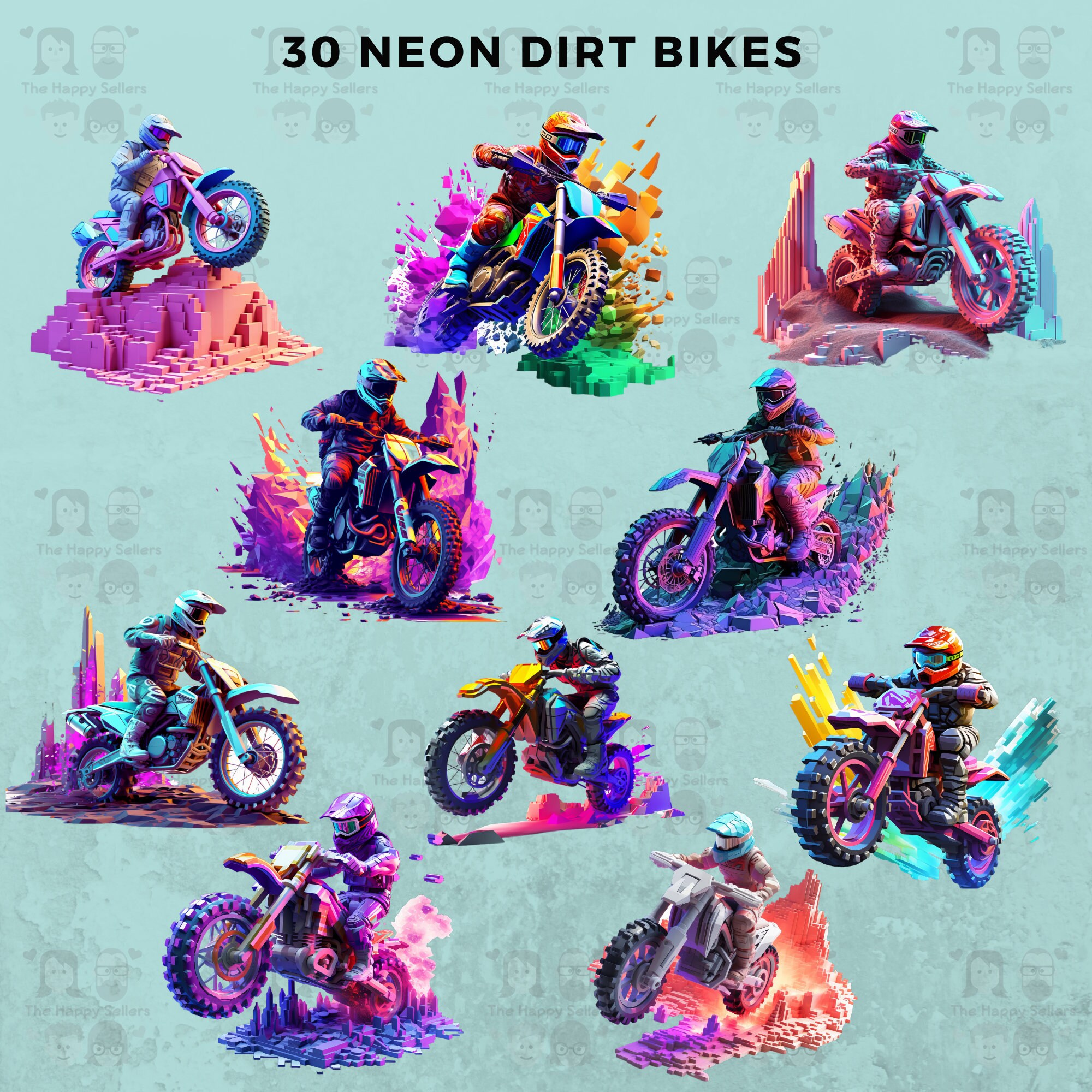 30 Neon Dirt Bikes Clipart Pack INSTANT DOWNLOAD 30 Vibrant Dirt Bike ...