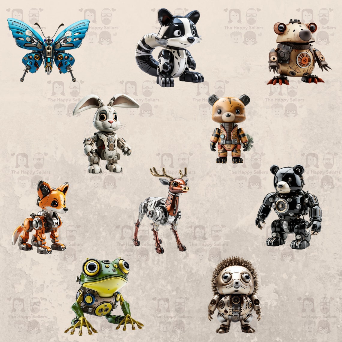 40 Robot Woodland Animals Clipart Pack INSTANT DOWNLOAD 40 Robotic ...