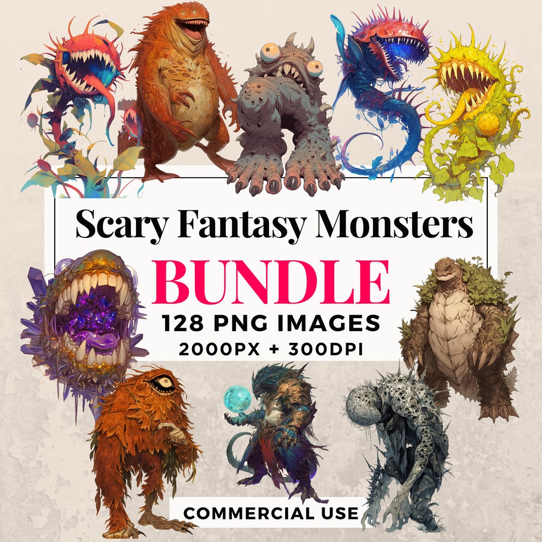 128 Scary Fantasy Monsters Clipart Bundle - Instant Download, PNG ...