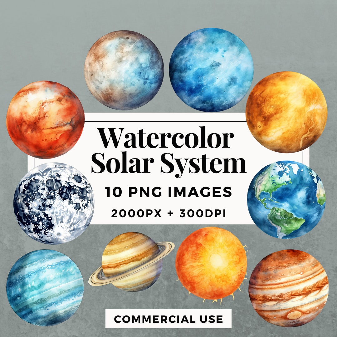 10 Watercolor Solar System Clipart Pack INSTANT DOWNLOAD 10 Solar ...
