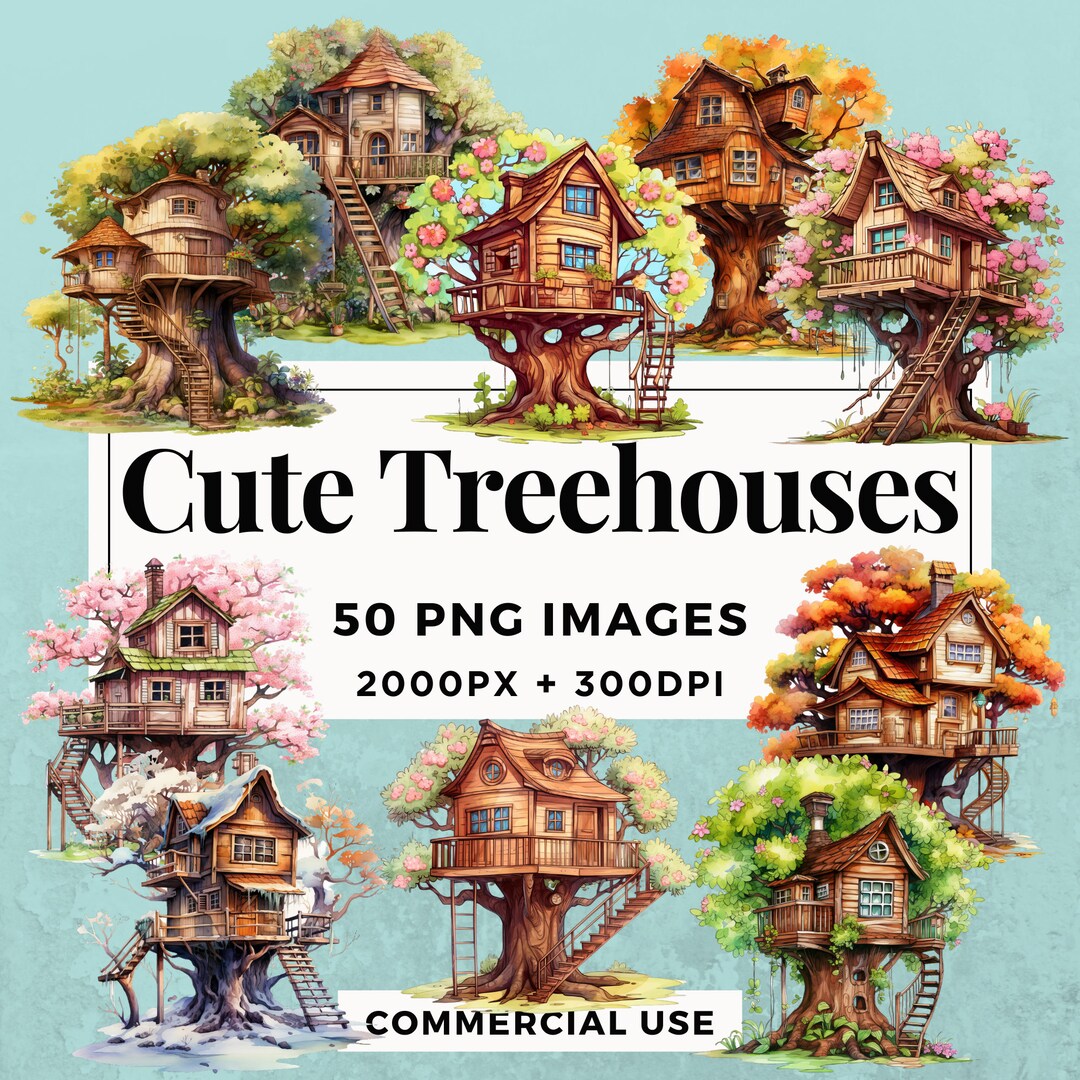 50 Cute Treehouses Clipart Pack INSTANT DOWNLOAD 50 Adorable Treehouse ...