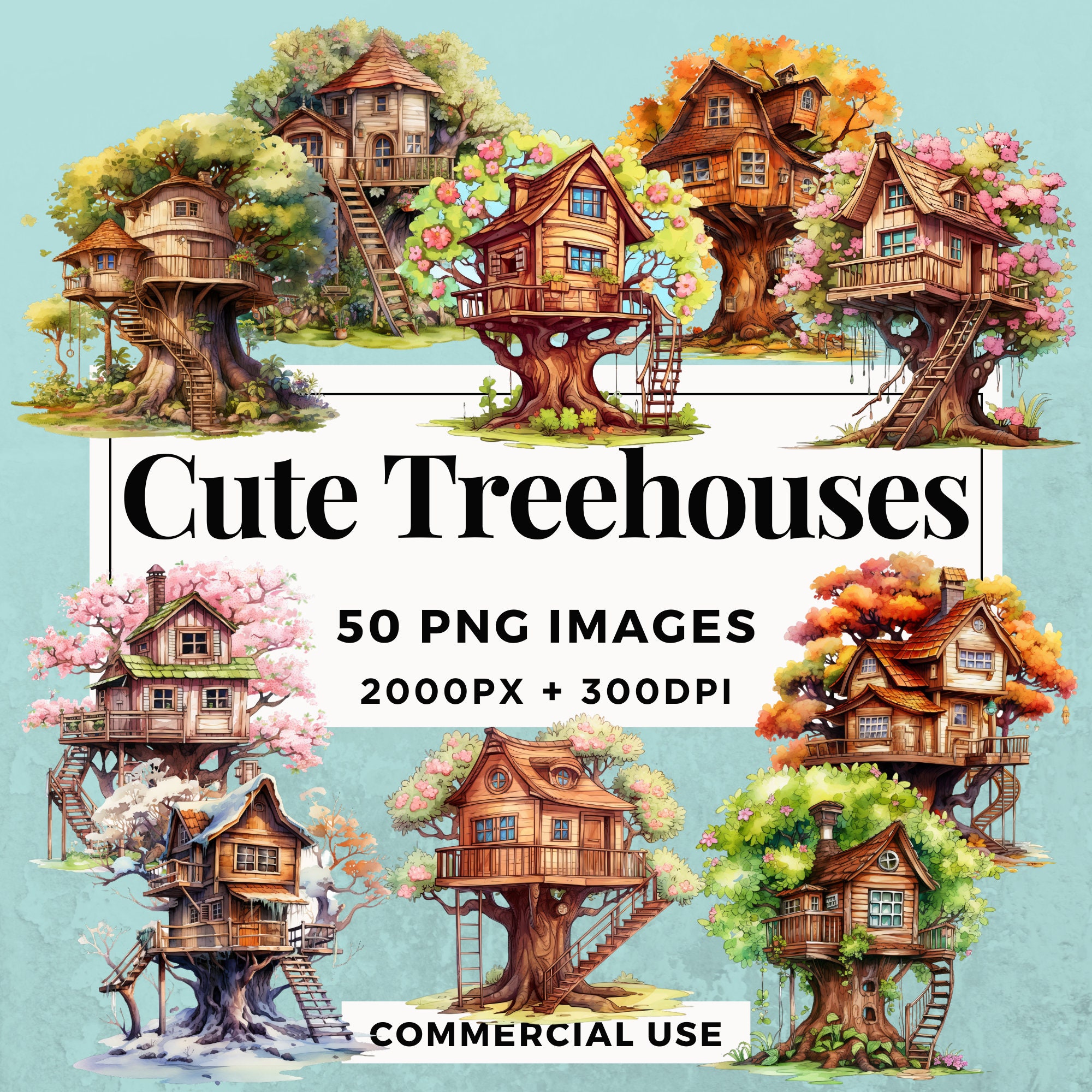 50 Cute Treehouses Clipart Pack INSTANT DOWNLOAD 50 Adorable Treehouse ...