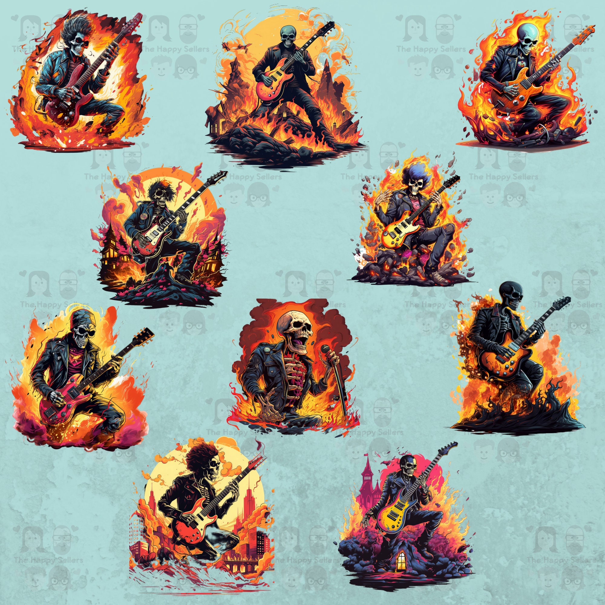 40 Rock and Roll Skeletons Clipart Pack INSTANT DOWNLOAD Musical ...