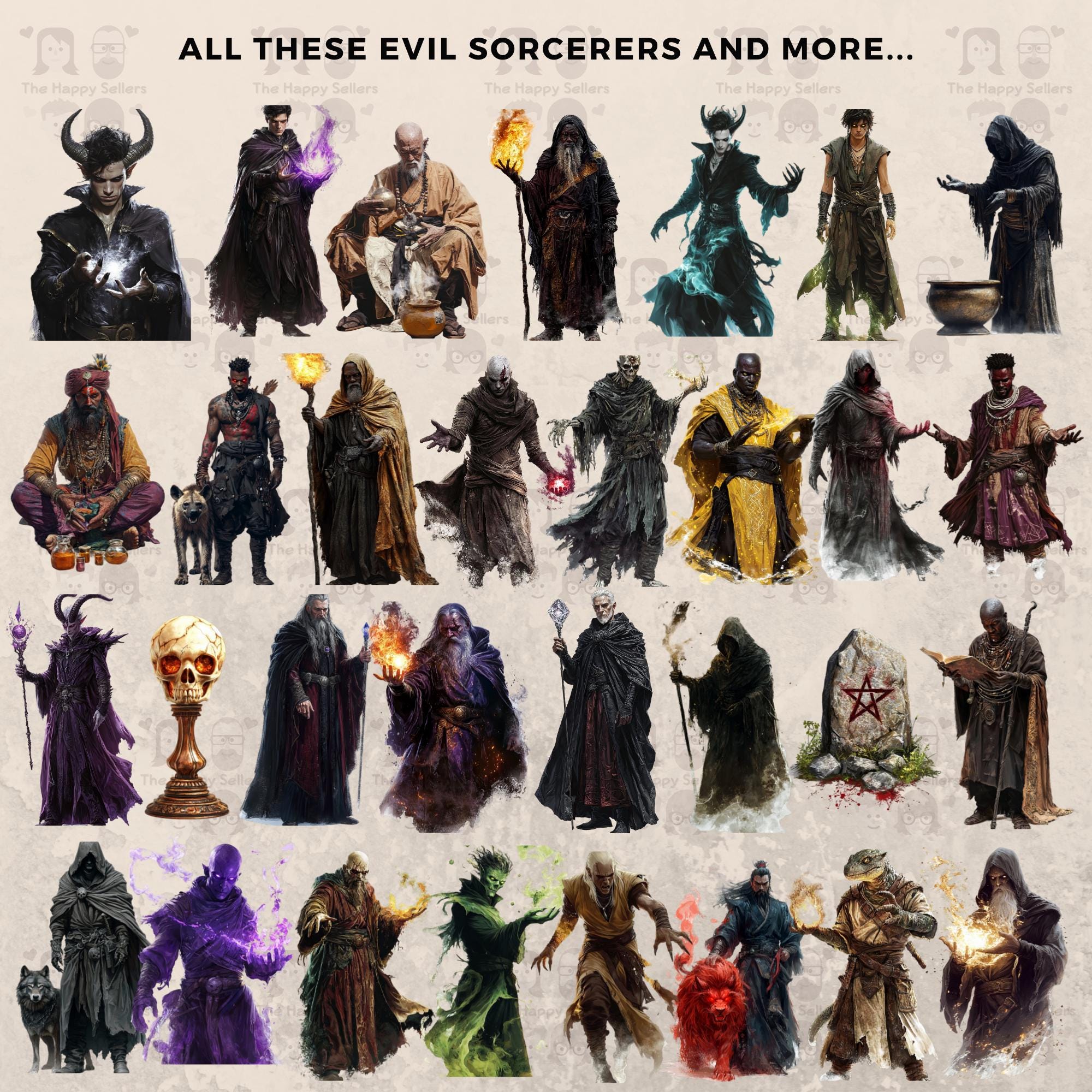 110 Evil Sorcerers Clipart Bundle - Instant Download, Dark Fantasy ...