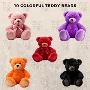 10 Colorful Teddy Bears Clipart Pack - INSTANT DOWNLOAD, PNG Images ...