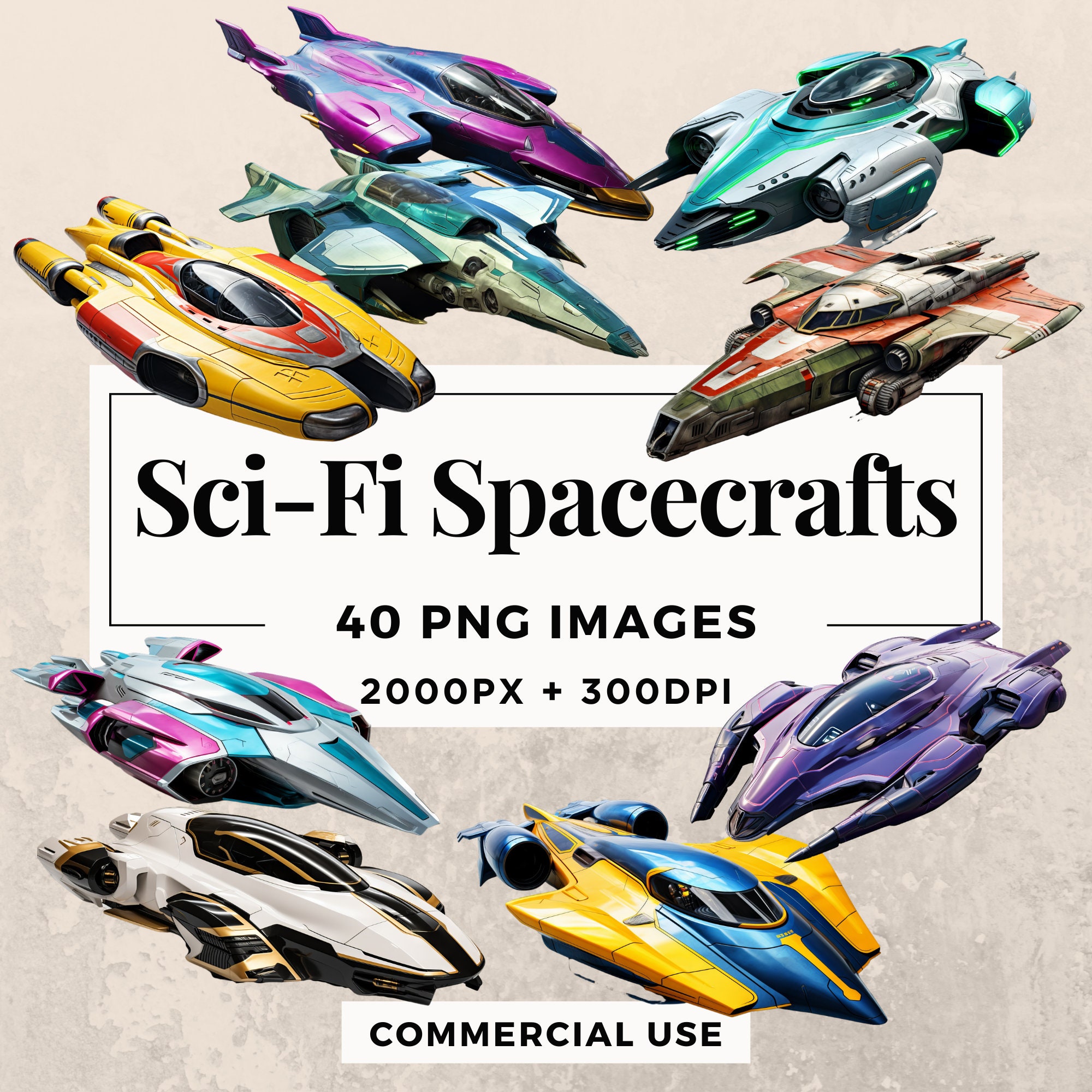 40 Sci-fi Spacecrafts Clipart Pack INSTANT DOWNLOAD 40 Spacecraft Illustrations, PNG Transparent ...