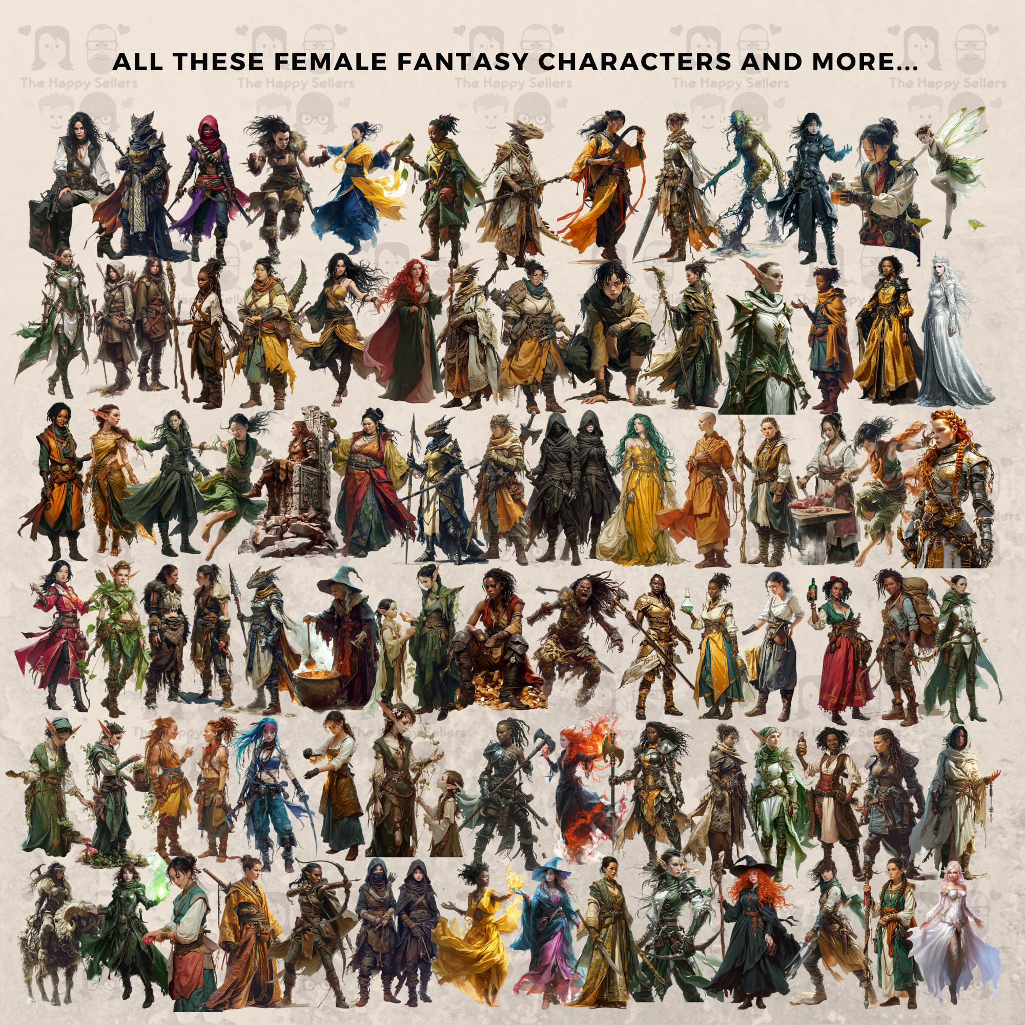 225 Female Fantasy Characters Clipart Mega Bundle - Instant Download ...