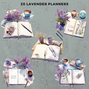 20 Lavender Planners Clipart Pack INSTANT DOWNLOAD 20 Lavender Planner Illustrations, PNG ...