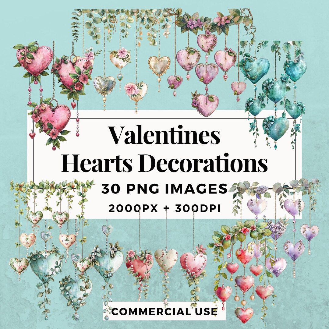30 Valentines Hearts Decorations Clipart Pack INSTANT DOWNLOAD 30 Heart ...