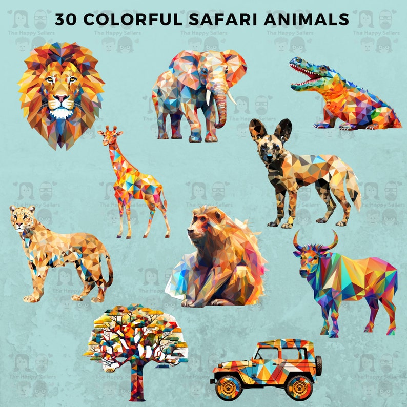 30 Colorful Safari Animals Clipart Pack INSTANT DOWNLOAD 30 Safari ...
