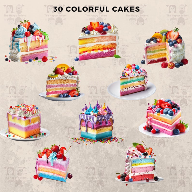30 Colorful Cakes Clipart Pack INSTANT DOWNLOAD 30 Vibrant Cake ...