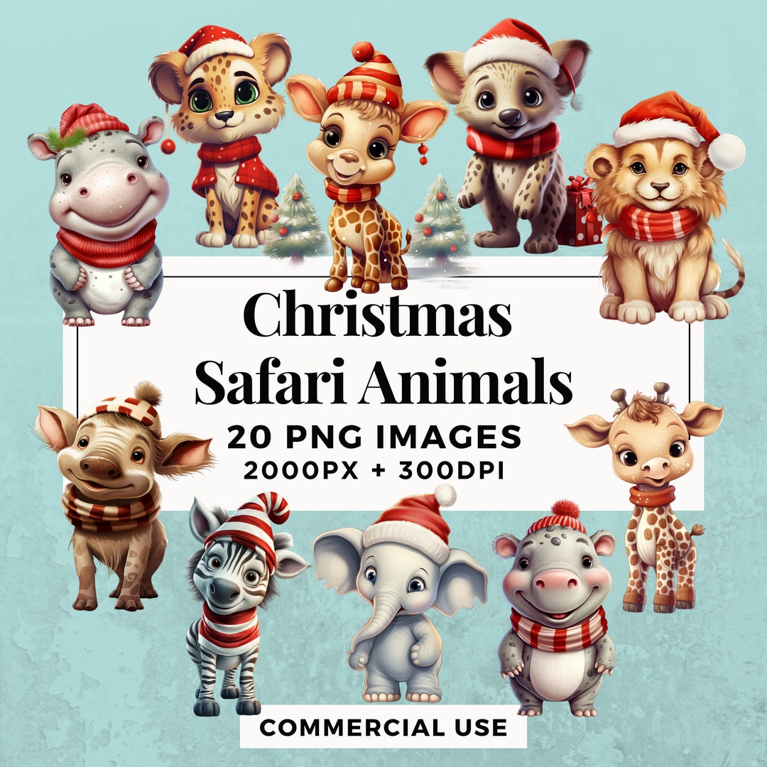 20 Christmas Safari Animals Clipart Pack INSTANT DOWNLOAD 20 Safari ...