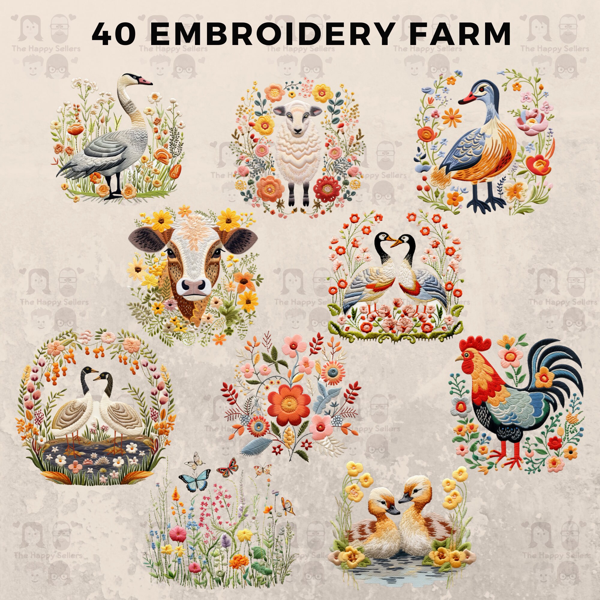 40 Embroidery Farm Clipart Pack INSTANT DOWNLOAD Charming - Etsy
