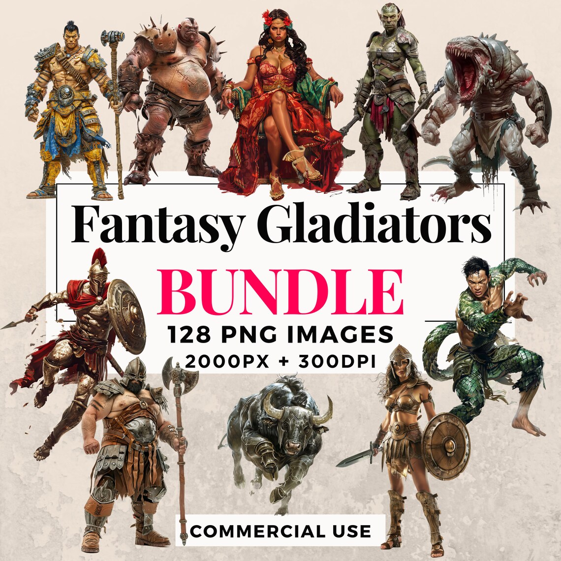 128 Fantasy Gladiators Clipart Bundle - Instant Download, PNG Images ...