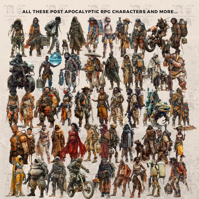 174 Post-apocalyptic RPG Characters Clipart Bundle Instant Download ...