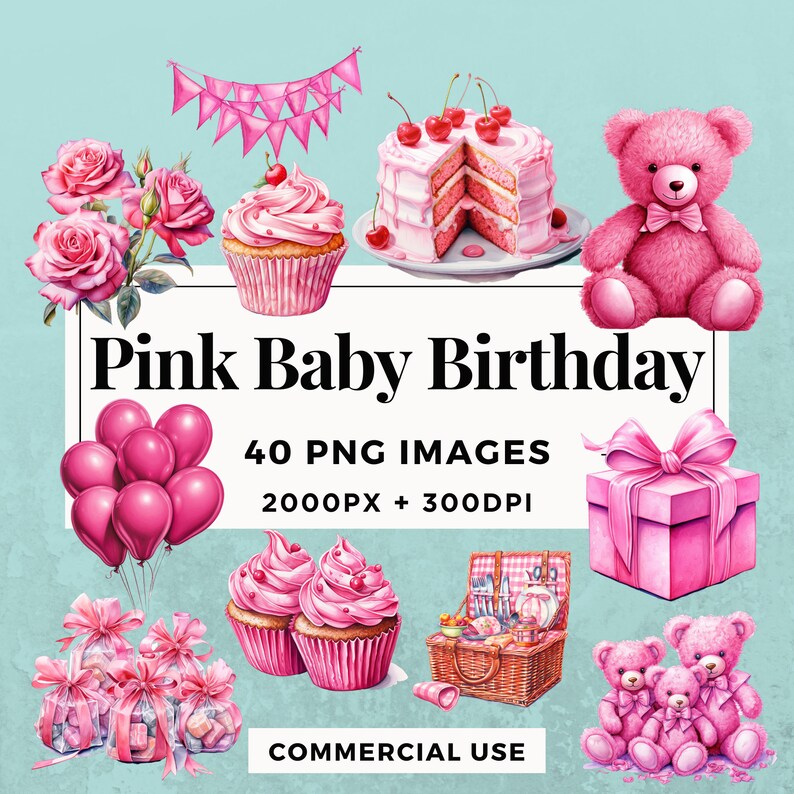 40 Pink Baby Birthday Clipart Pack INSTANT DOWNLOAD 40 Pink - Etsy