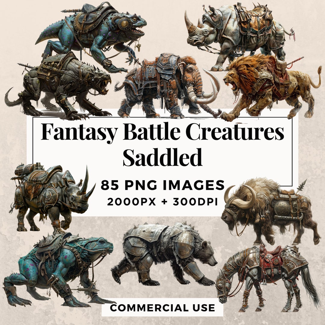 85 Fantasy Battle Creatures Saddled Clipart Pack - INSTANT DOWNLOAD ...