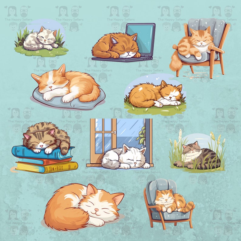 40 Napping Cats Clipart Pack INSTANT DOWNLOAD 40 Cozy Cat Nap - Etsy