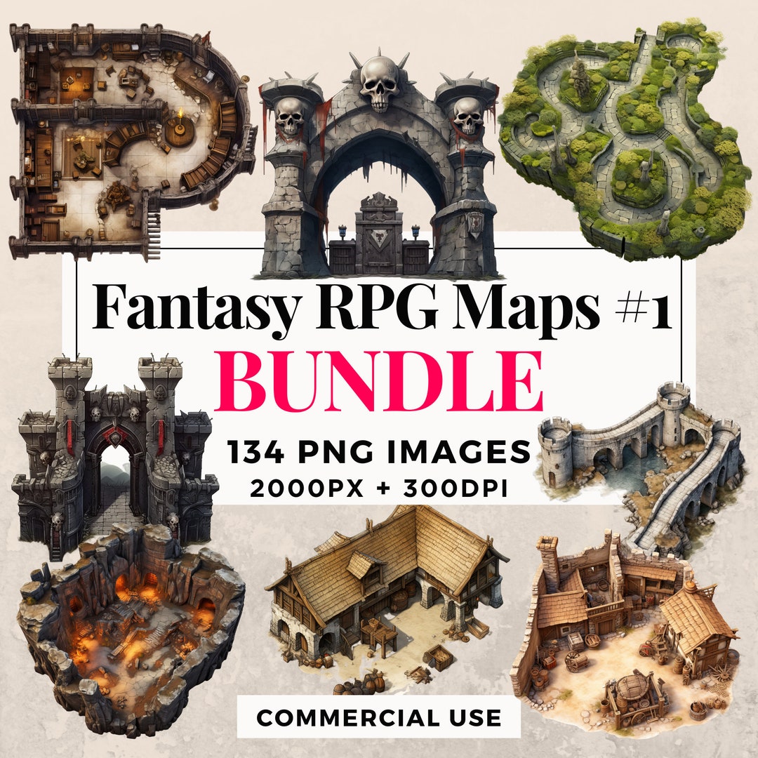 134 Fantasy RPG Maps #1 Clipart Bundle - Instant Download, Map ...