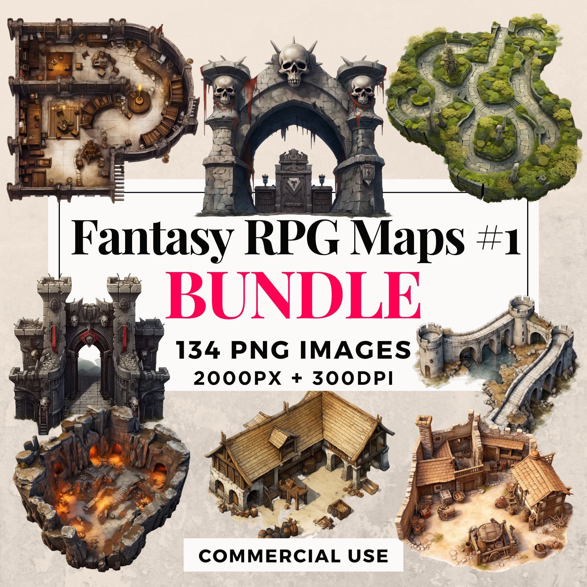 134 Fantasy RPG Maps 1 Clipart Bundle Instant Download, Map ...