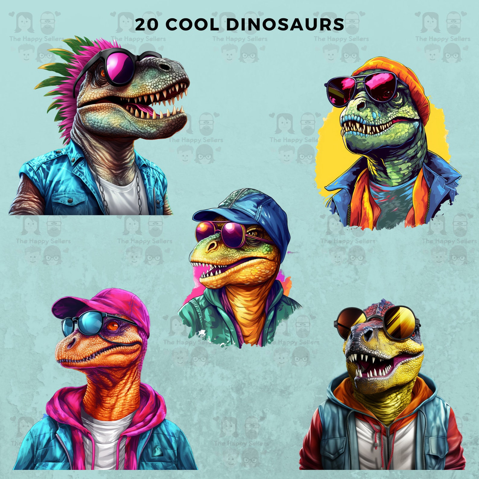 20 Cool Dinosaurs Clipart Pack INSTANT DOWNLOAD 20 Rad Dinosaur ...