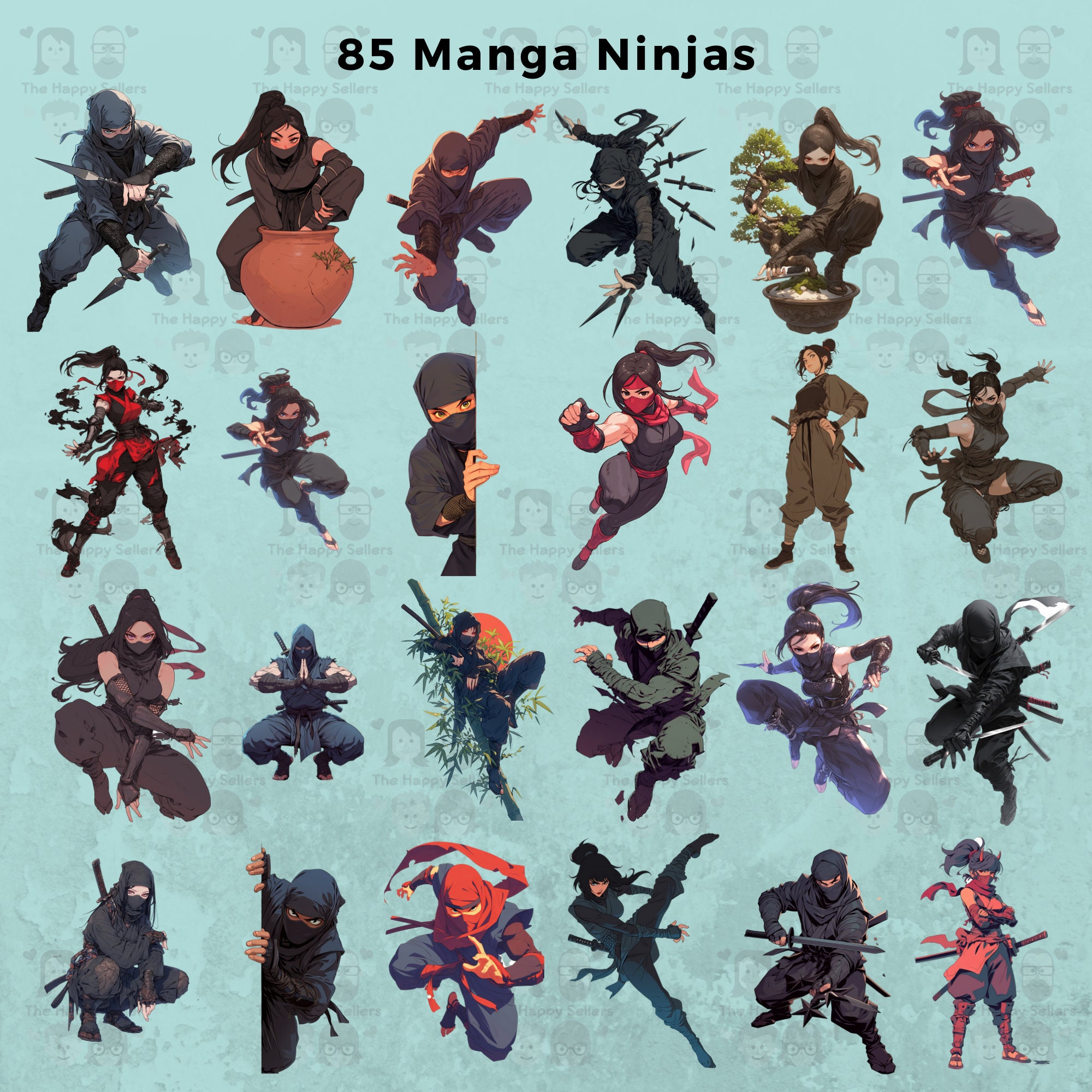 85 Manga Ninjas Clipart Pack INSTANT DOWNLOAD 85 Dynamic Manga Ninja ...