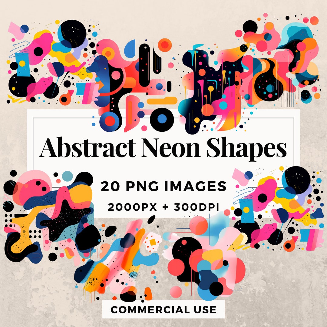20 Abstract Neon Shapes Clipart Pack INSTANT DOWNLOAD 20 Vibrant Neon ...