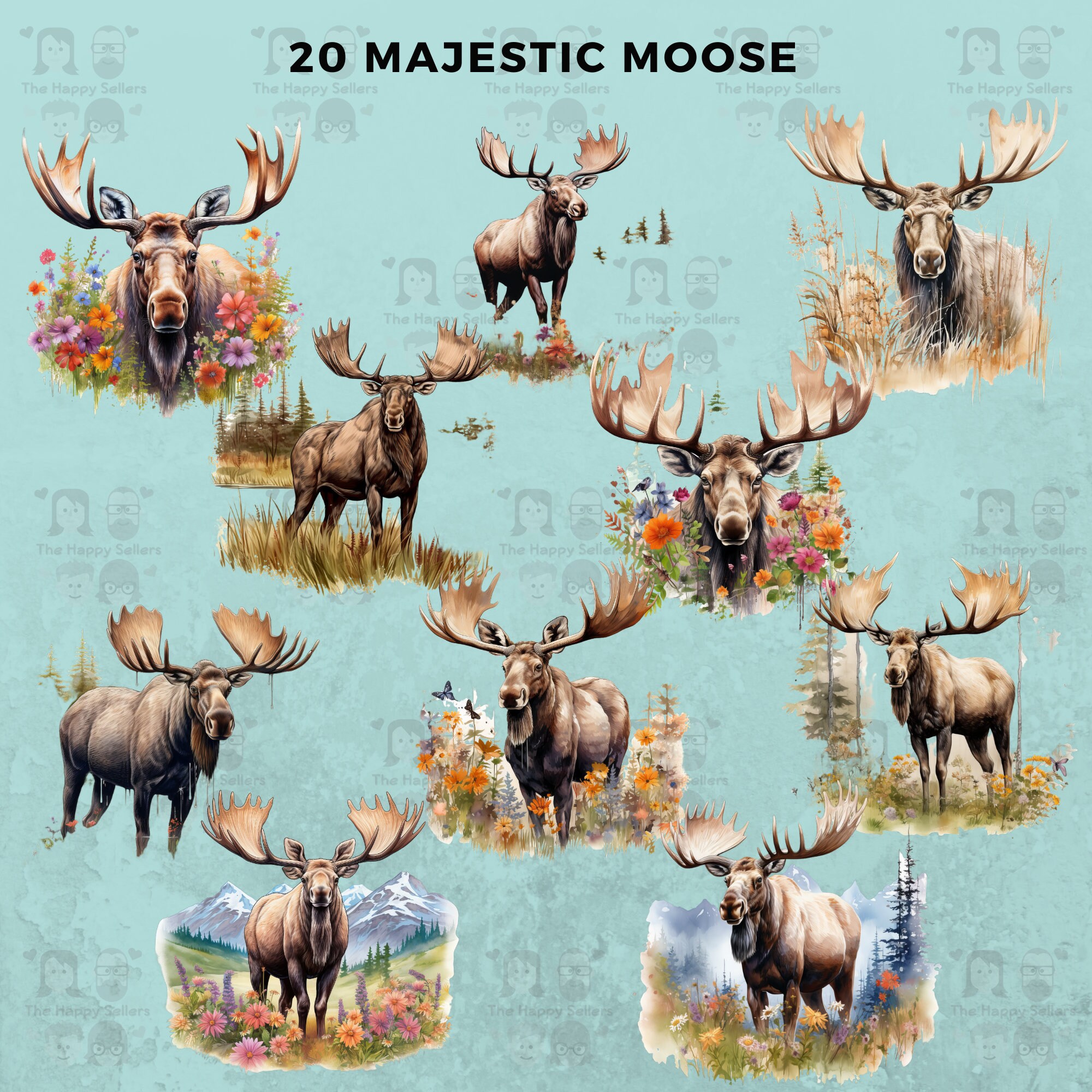 20 Majestic Moose Clipart Pack INSTANT DOWNLOAD 20 Stately Moose ...