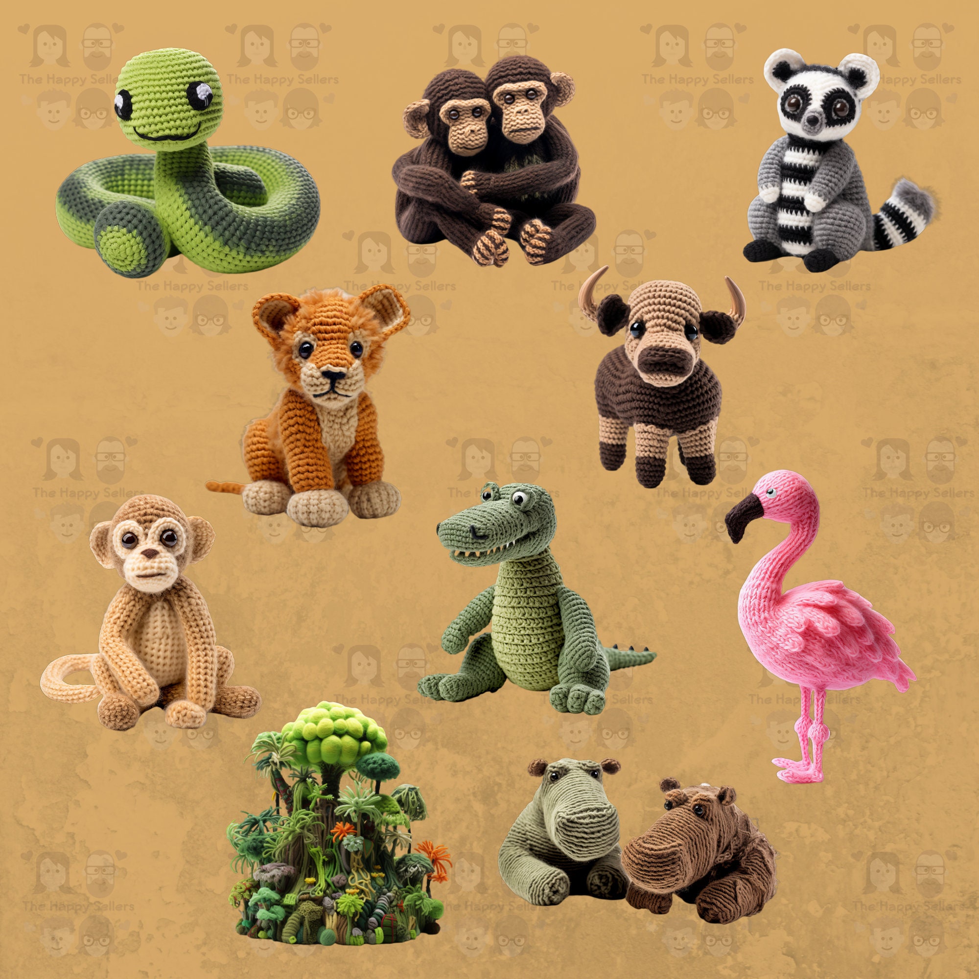 40 Yarn Jungle Animals Clipart Pack INSTANT DOWNLOAD Whimsical Yarn ...