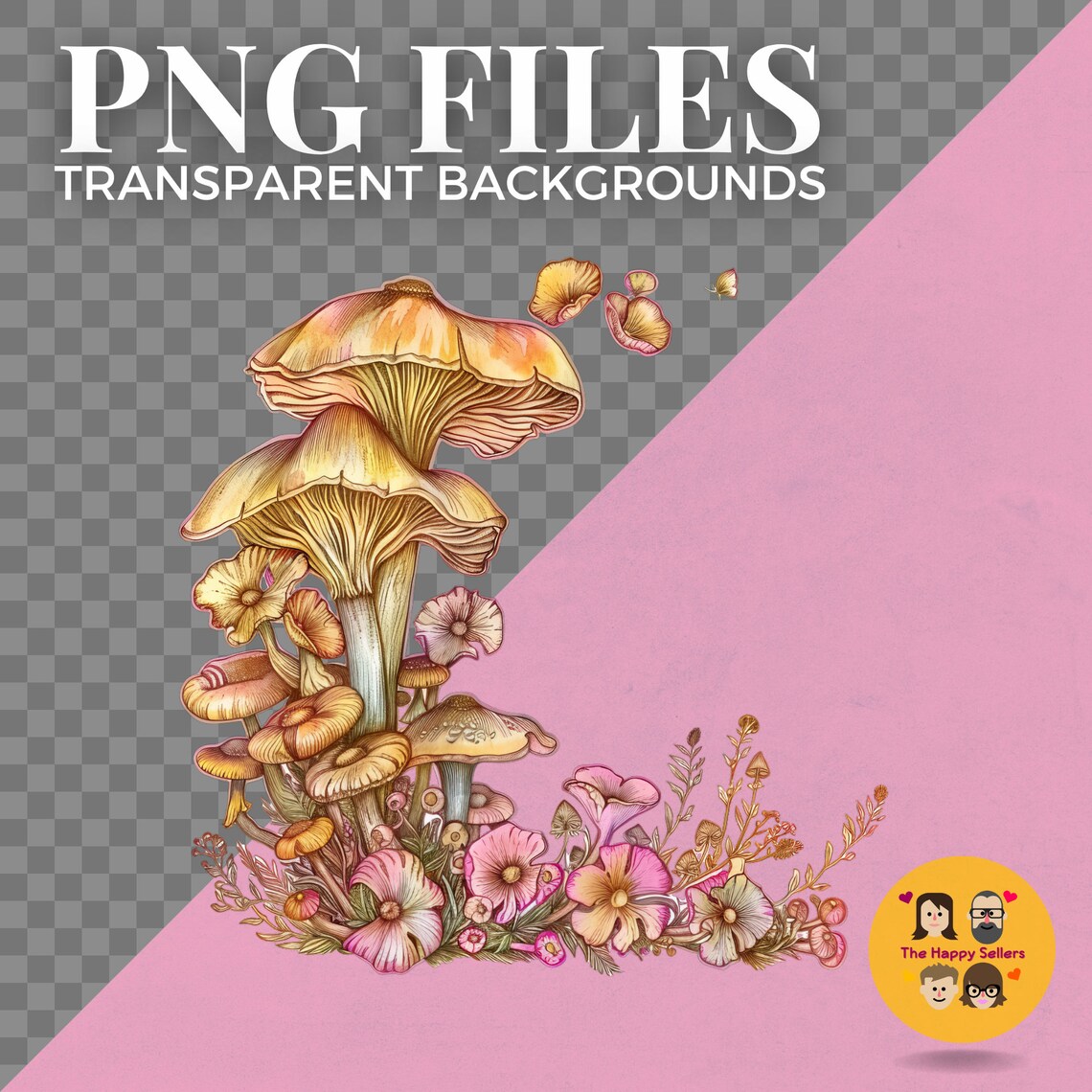50 Vintage Mushrooms Corner Designs Clipart Pack - INSTANT DOWNLOAD ...
