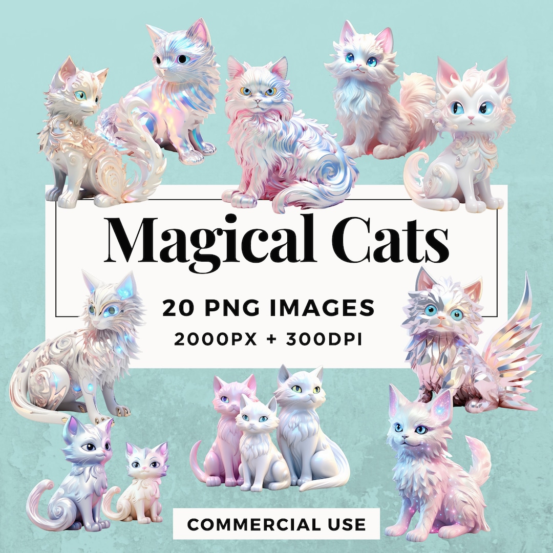 20 Magical Cats Clipart Pack INSTANT DOWNLOAD 20 Enchanting Cat ...