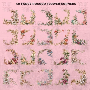 40 Fancy Rococo Flower Corners Clipart Pack - INSTANT DOWNLOAD, PNG ...