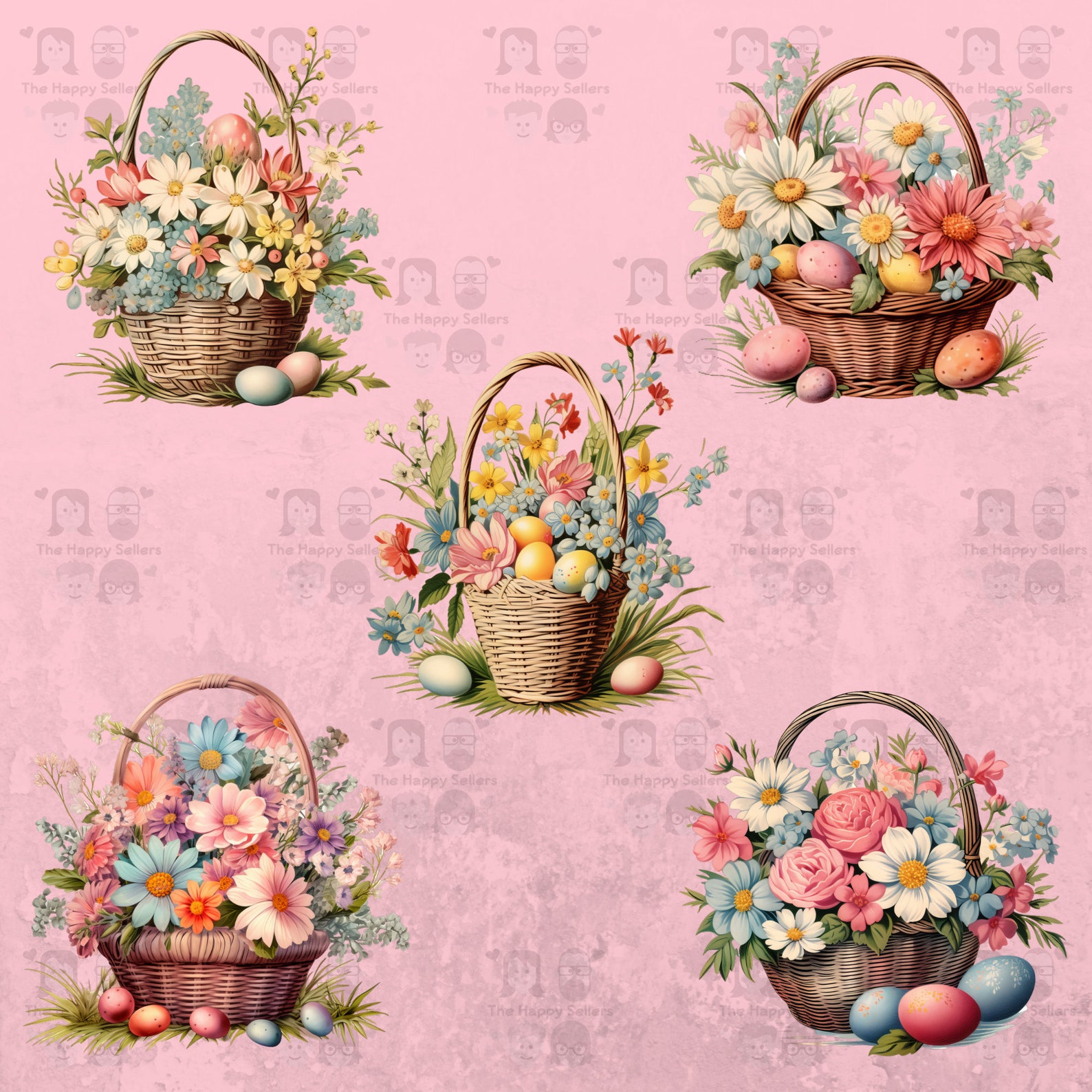 10 Vintage Easter Baskets Clipart Pack - INSTANT DOWNLOAD, PNG ...