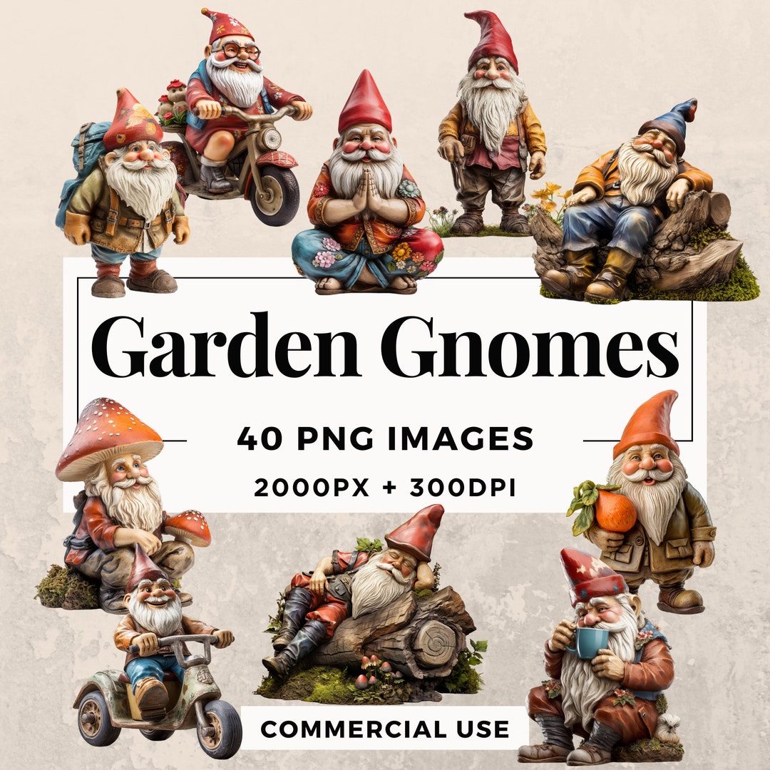 40 Garden Gnomes Clipart Pack INSTANT DOWNLOAD 40 Whimsical Gnome ...