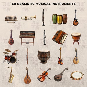 60 Realistic Musical Instruments Clipart Pack - INSTANT DOWNLOAD, PNG ...