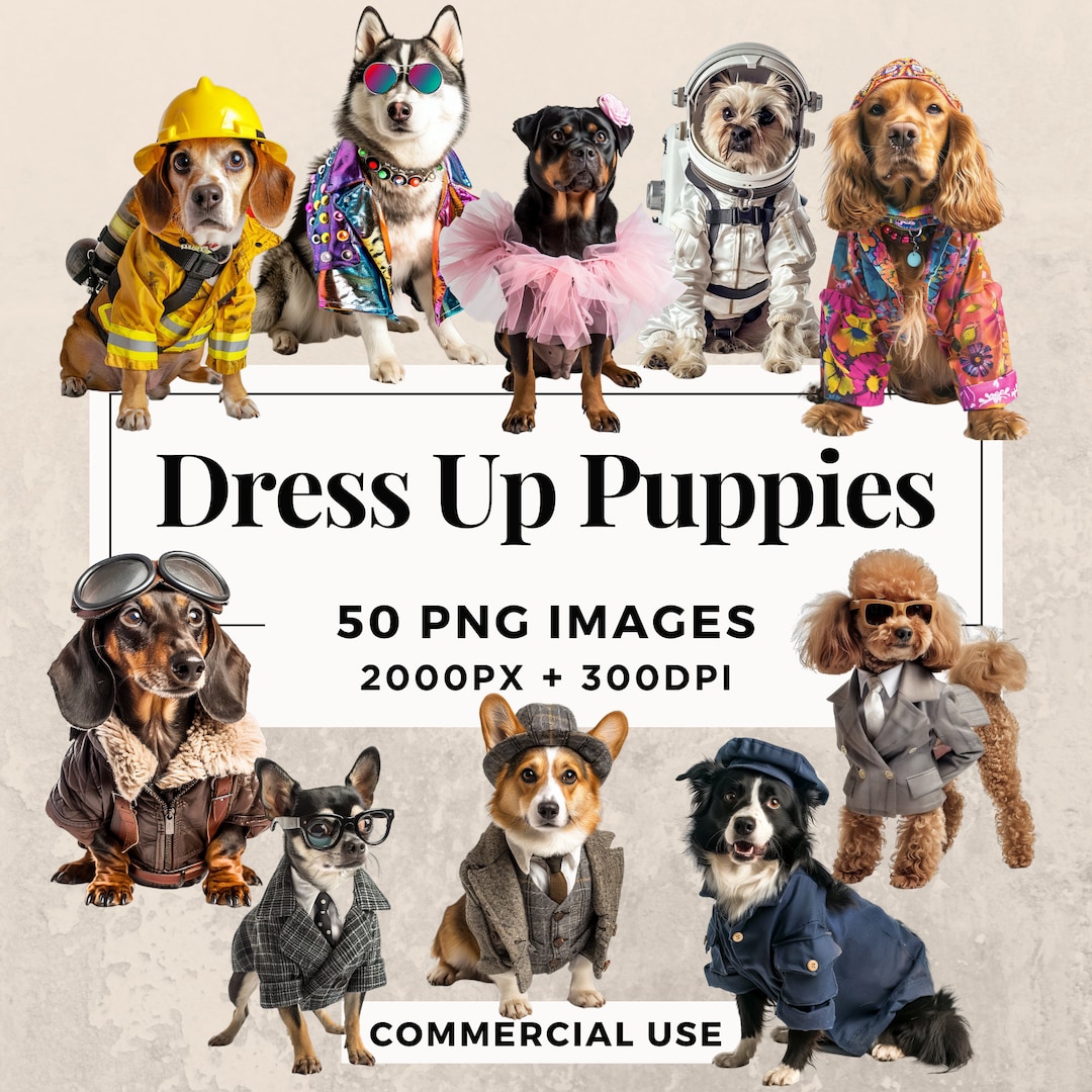 50 Dress up Puppies Clipart Pack INSTANT DOWNLOAD 50 Puppy Dress-up ...