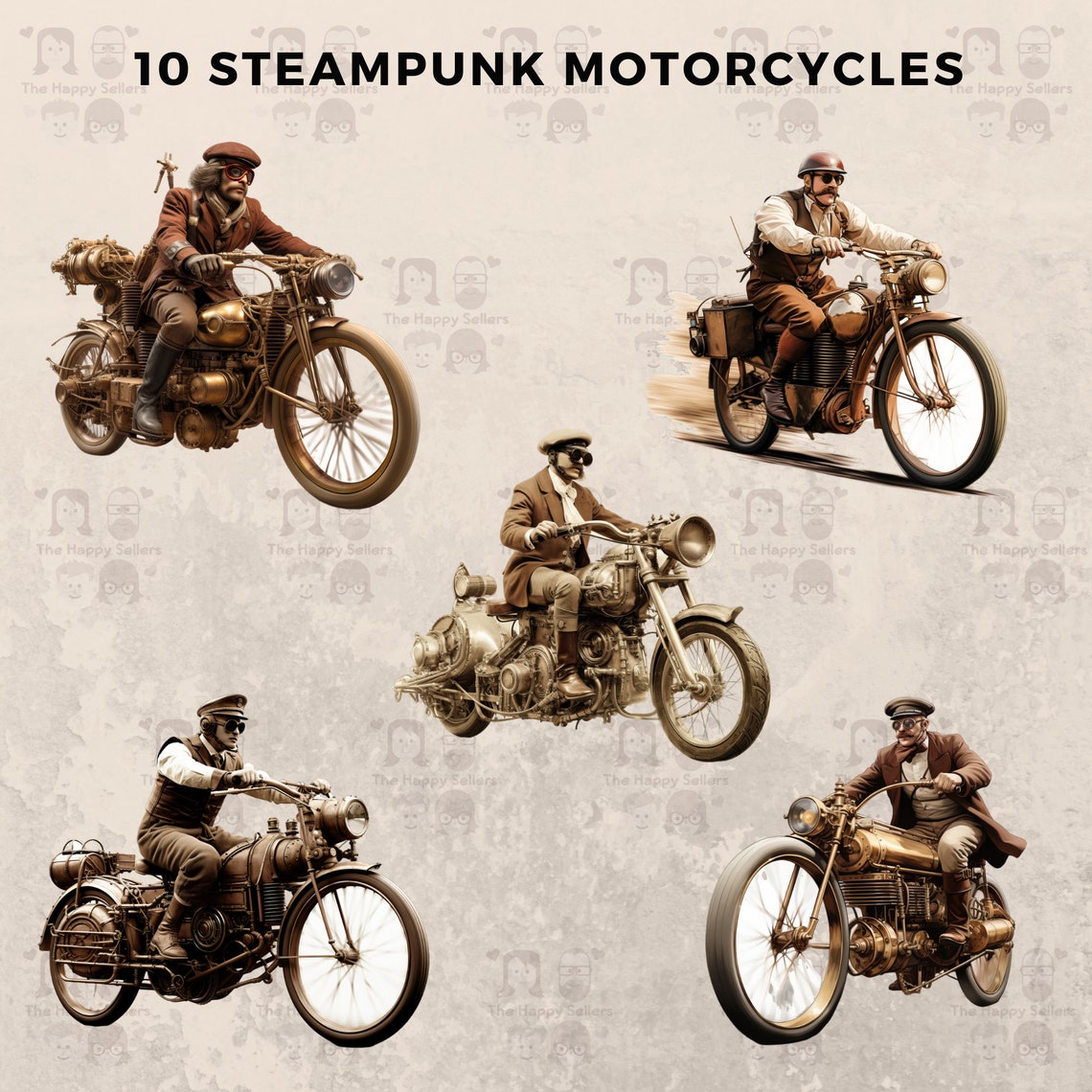 10 Steampunk Motorcycles Clipart Pack INSTANT DOWNLOAD PNG - Etsy