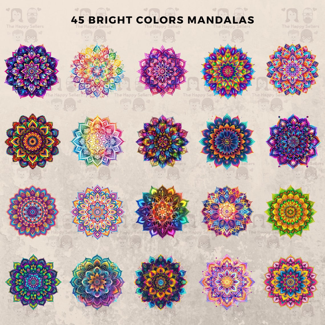 45 Bright Colors Mandalas Clipart Pack INSTANT DOWNLOAD 45 Vibrant ...