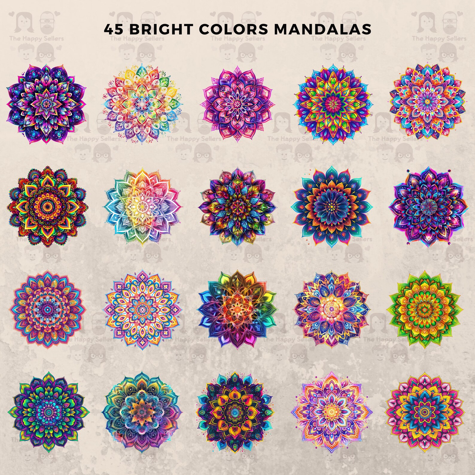45 Bright Colors Mandalas Clipart Pack INSTANT DOWNLOAD 45 Vibrant ...