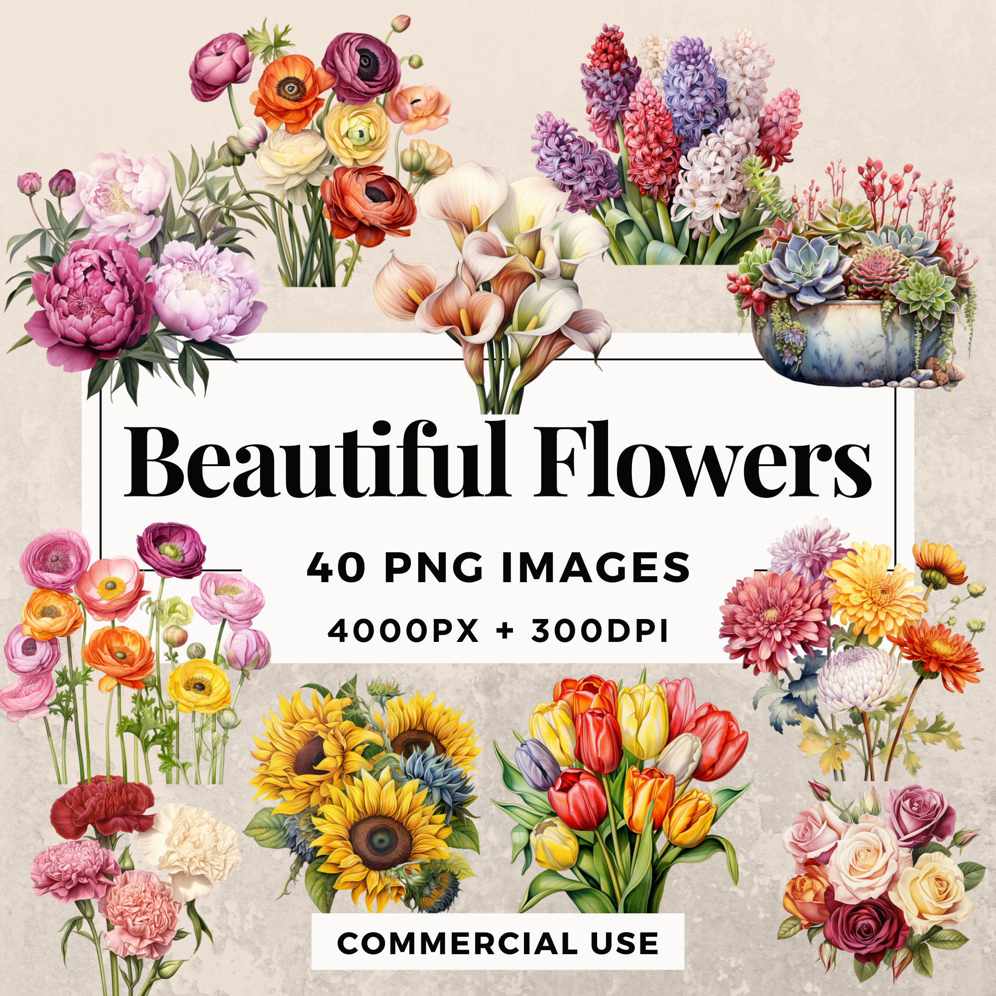 40 Beautiful Flowers Clipart Pack INSTANT DOWNLOAD 40 Floral ...
