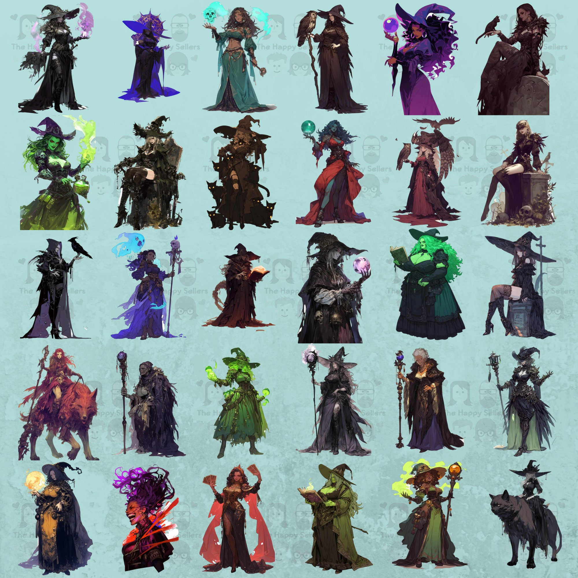 80 Fantasy Witches Pack Clipart Pack INSTANT DOWNLOAD 80 Enchanting ...
